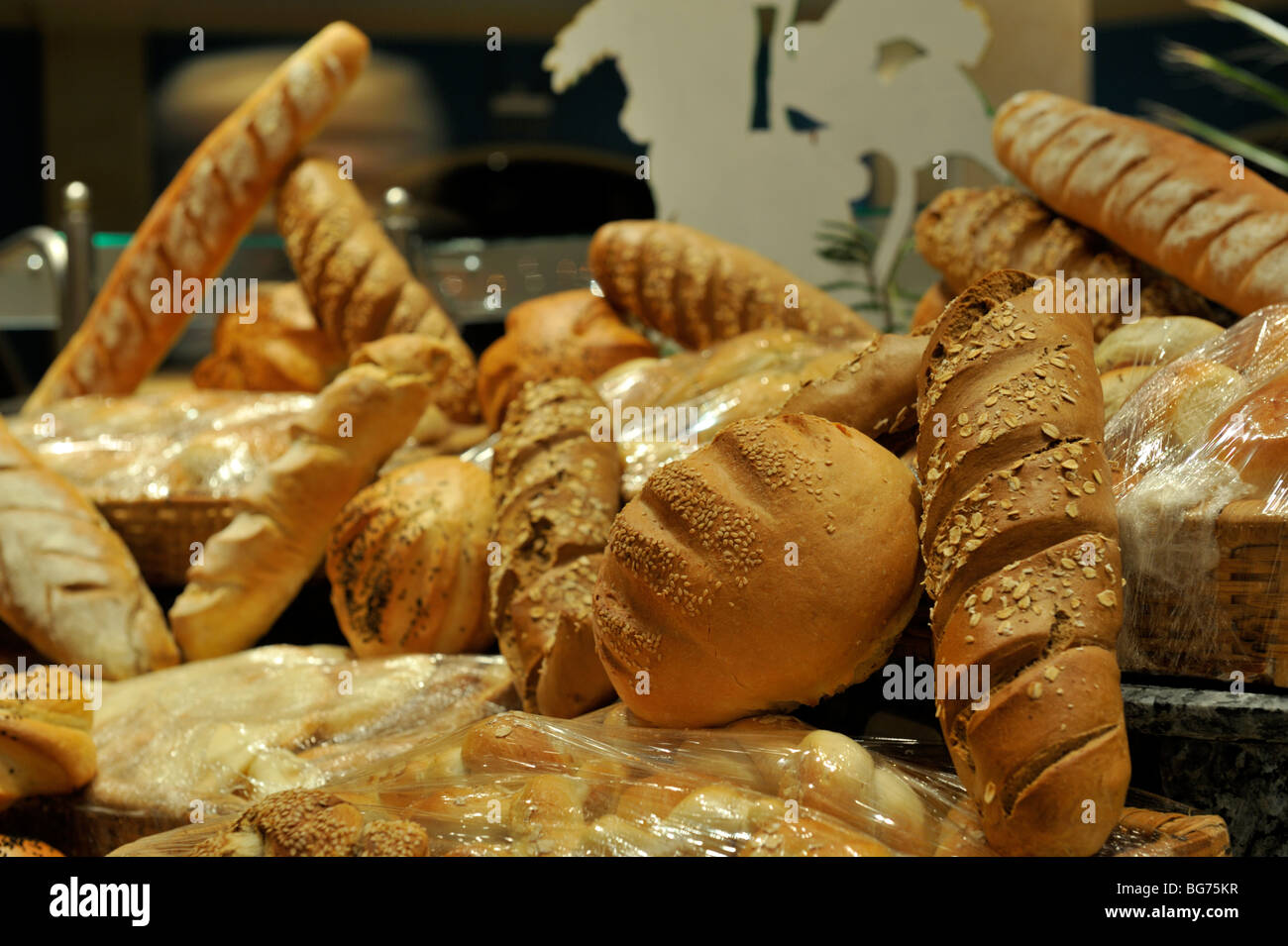 Breads on display at buffet Stock Photo - Alamy