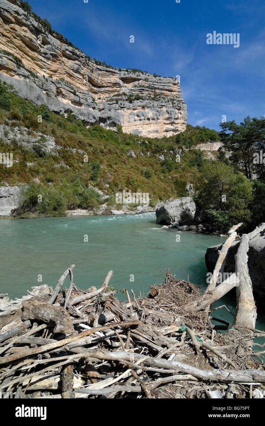 Verdon Gorge or Gorges du Verdon & Log Jam or River Blocked or Dammed ...