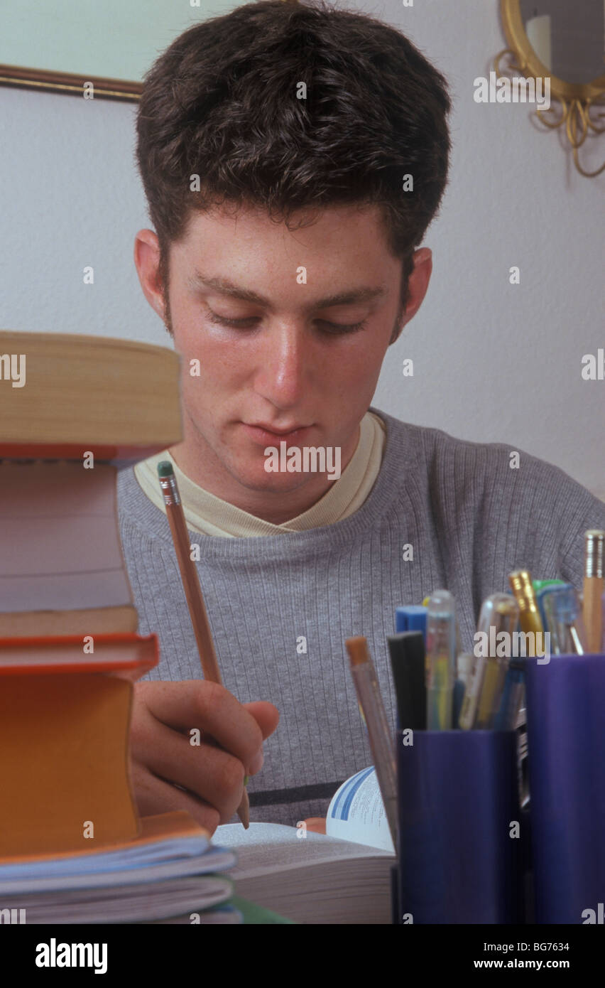 teenage boy revising Stock Photo - Alamy
