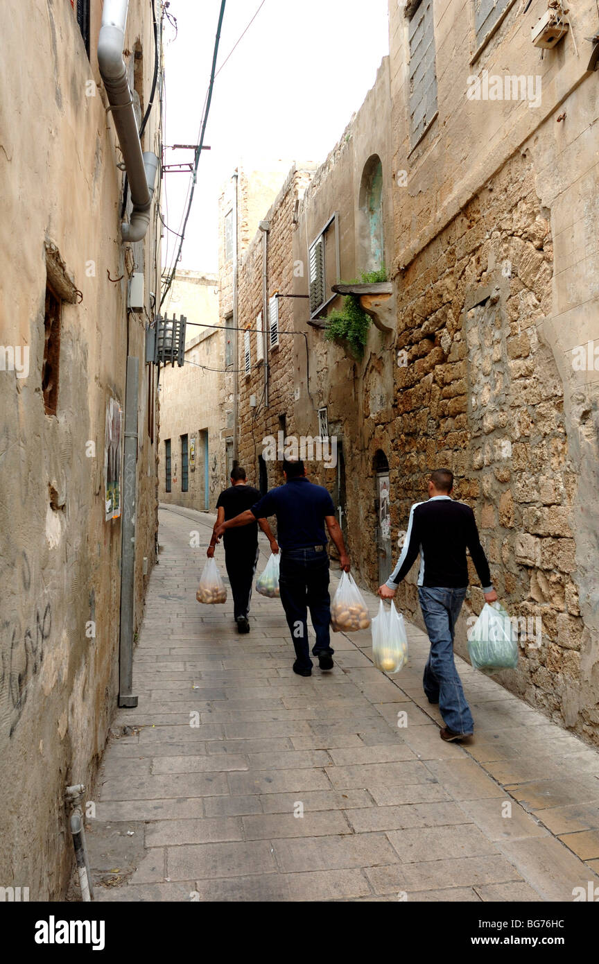 Israel, Tel Aviv, Jaffa, people walk in a Narrow alleyway Stock Photo ...