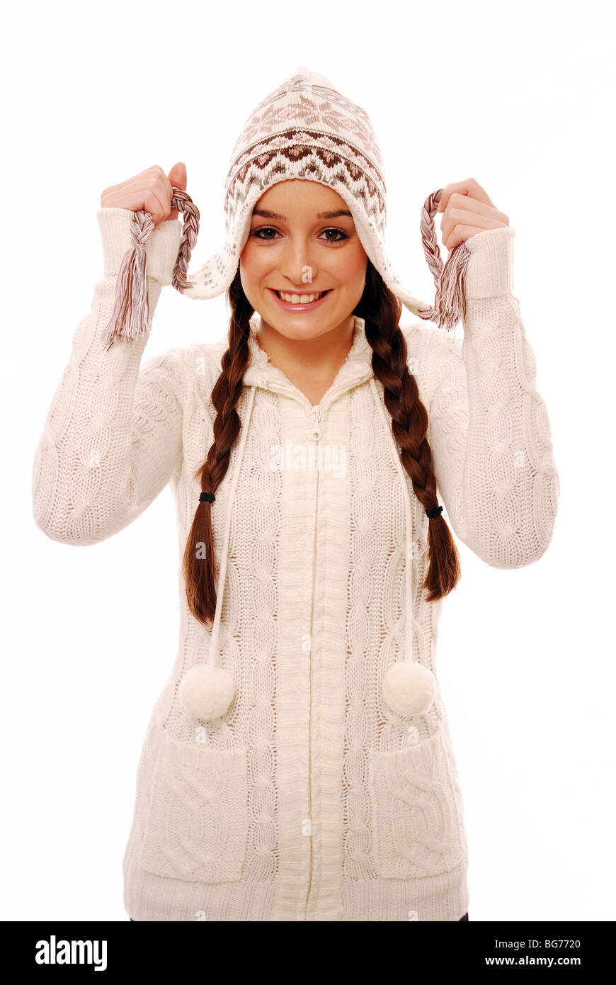 Beautiful young girl wrapped up warm on a cold day Stock Photo - Alamy