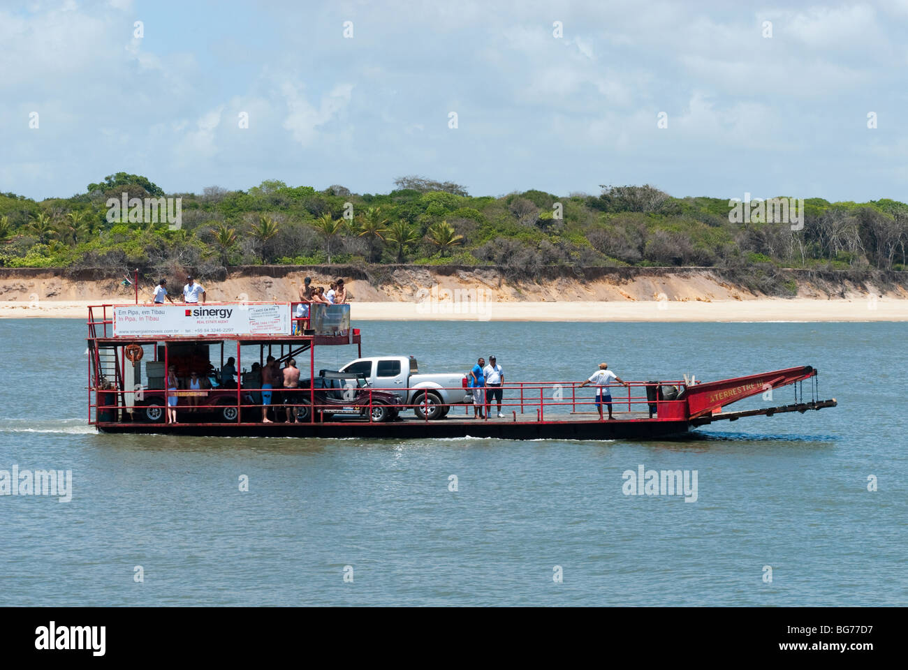 Crossing a river on a ferry with buggy to Tibau do Sul and Pipa brazil ...