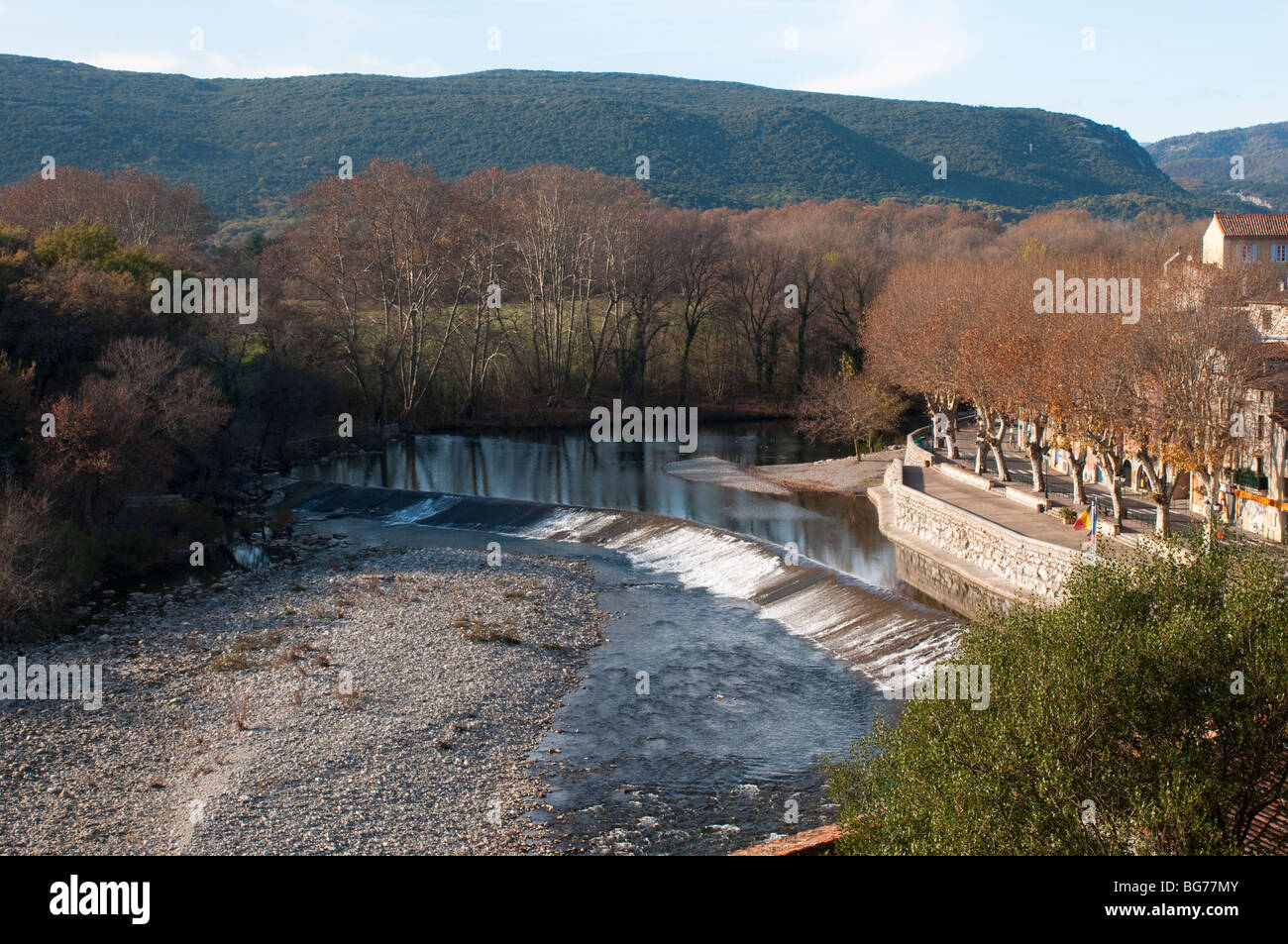 Medieval village Laroque and river Herault, near Ganges, Herault ...