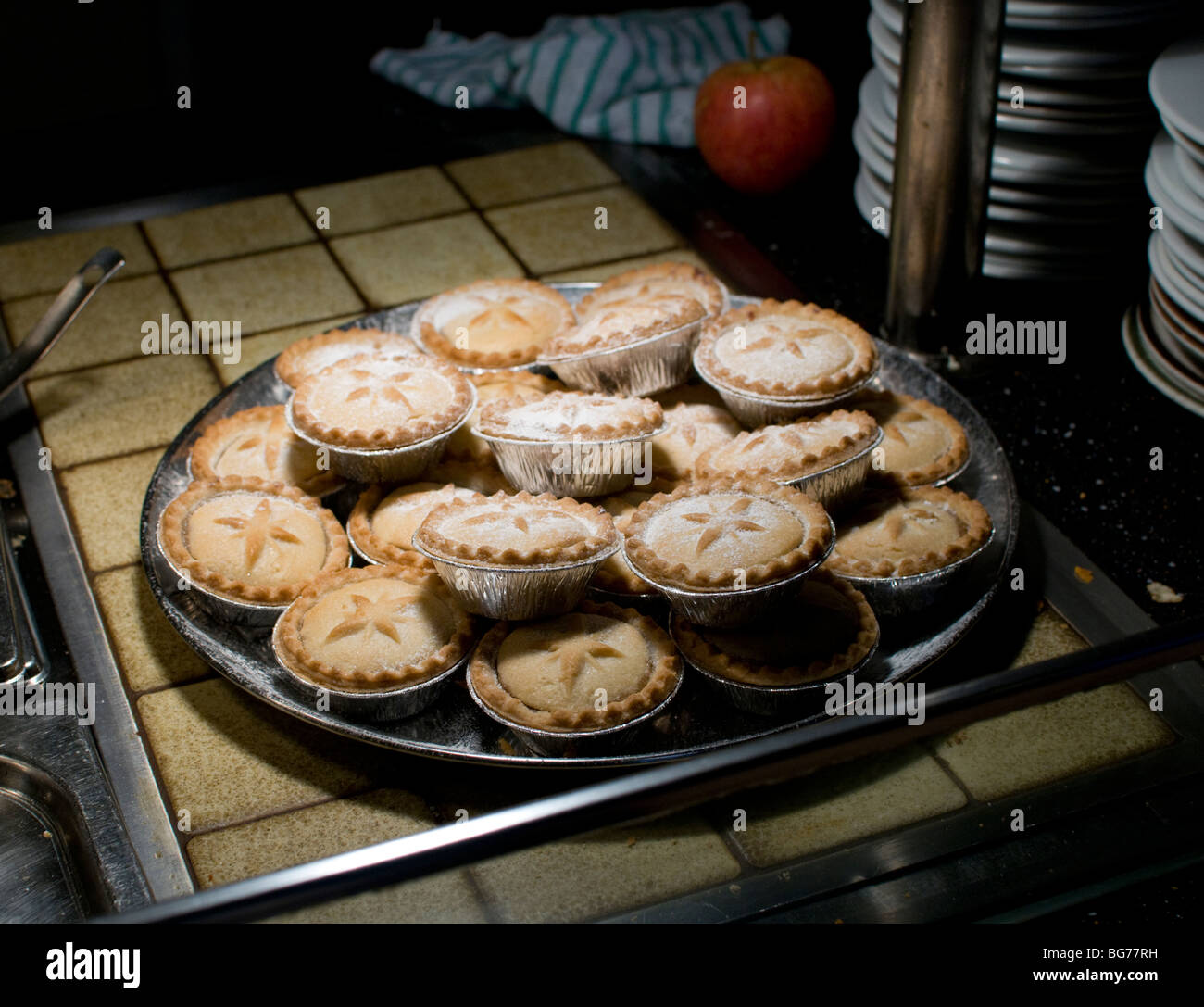 Large plate of mince pies on display in a café Nottingham ...