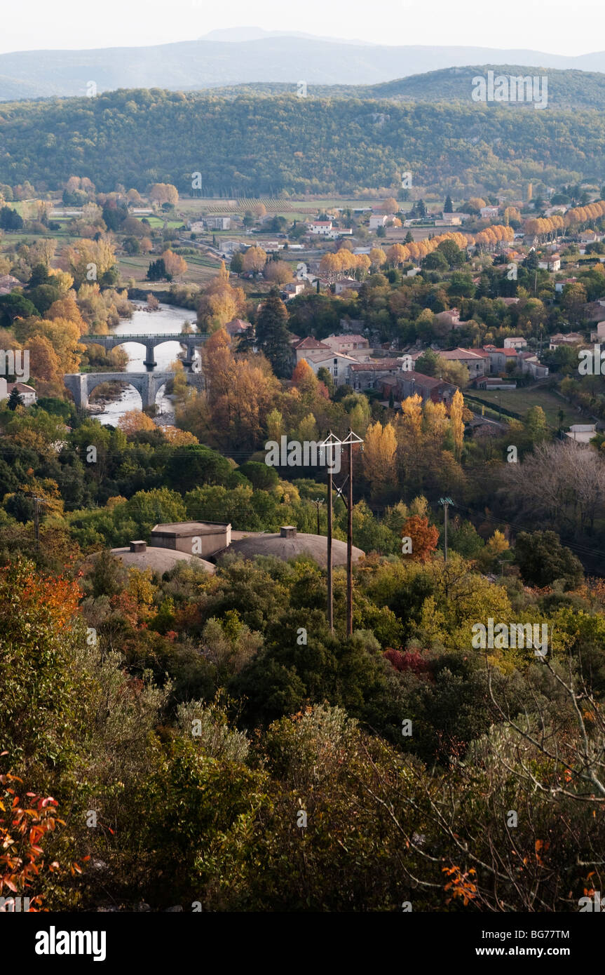 Old and new bridge over the river Herault, Ganges, France Stock Photo ...