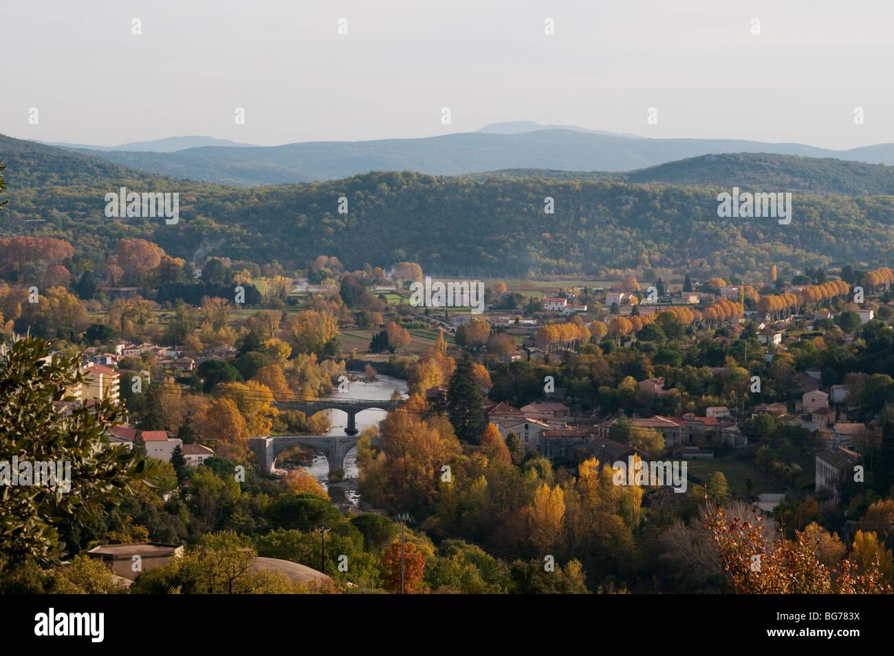 Old and new bridge over the river Herault, Ganges, France Stock Photo ...