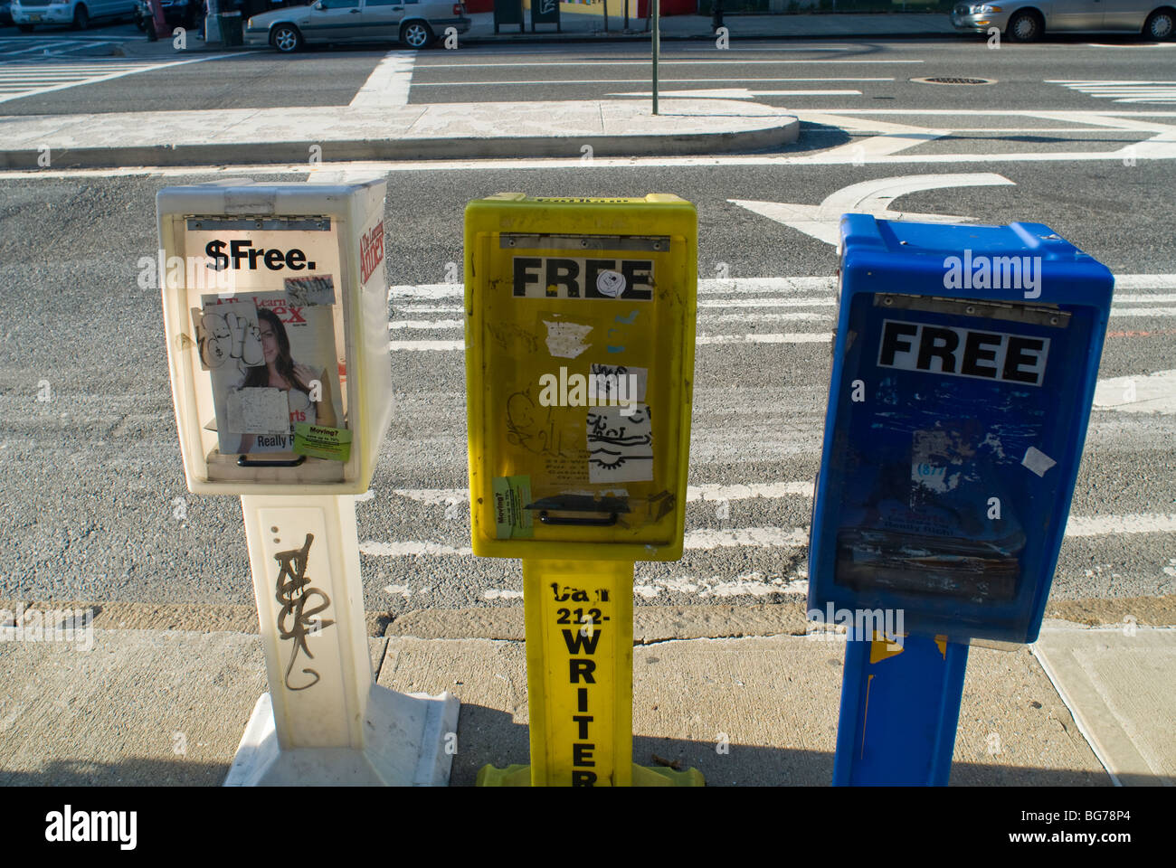 Boxes containing catalogs and handouts on the street in New York on ...