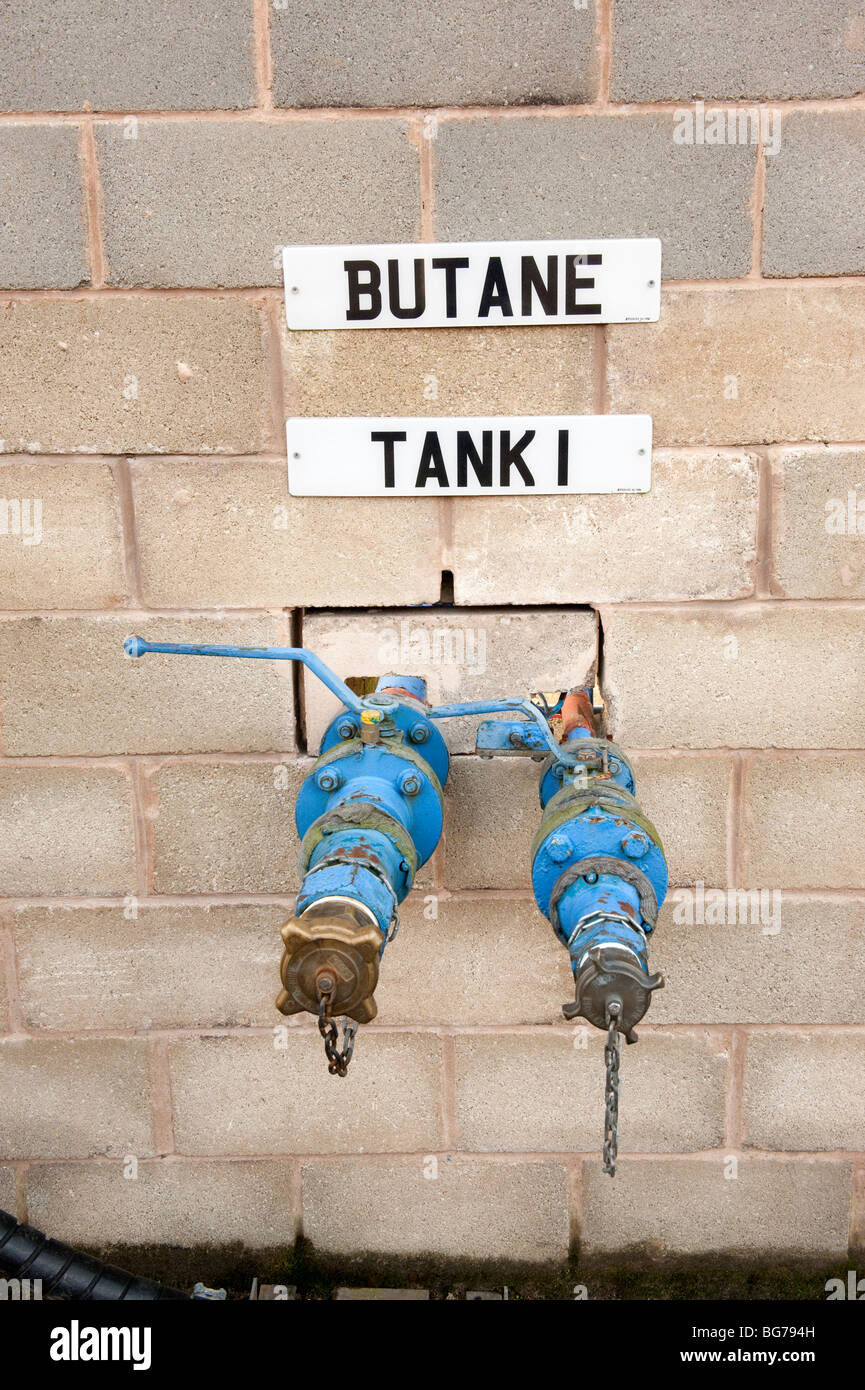 Butane filling valve at bulk storage tank Stock Photo - Alamy