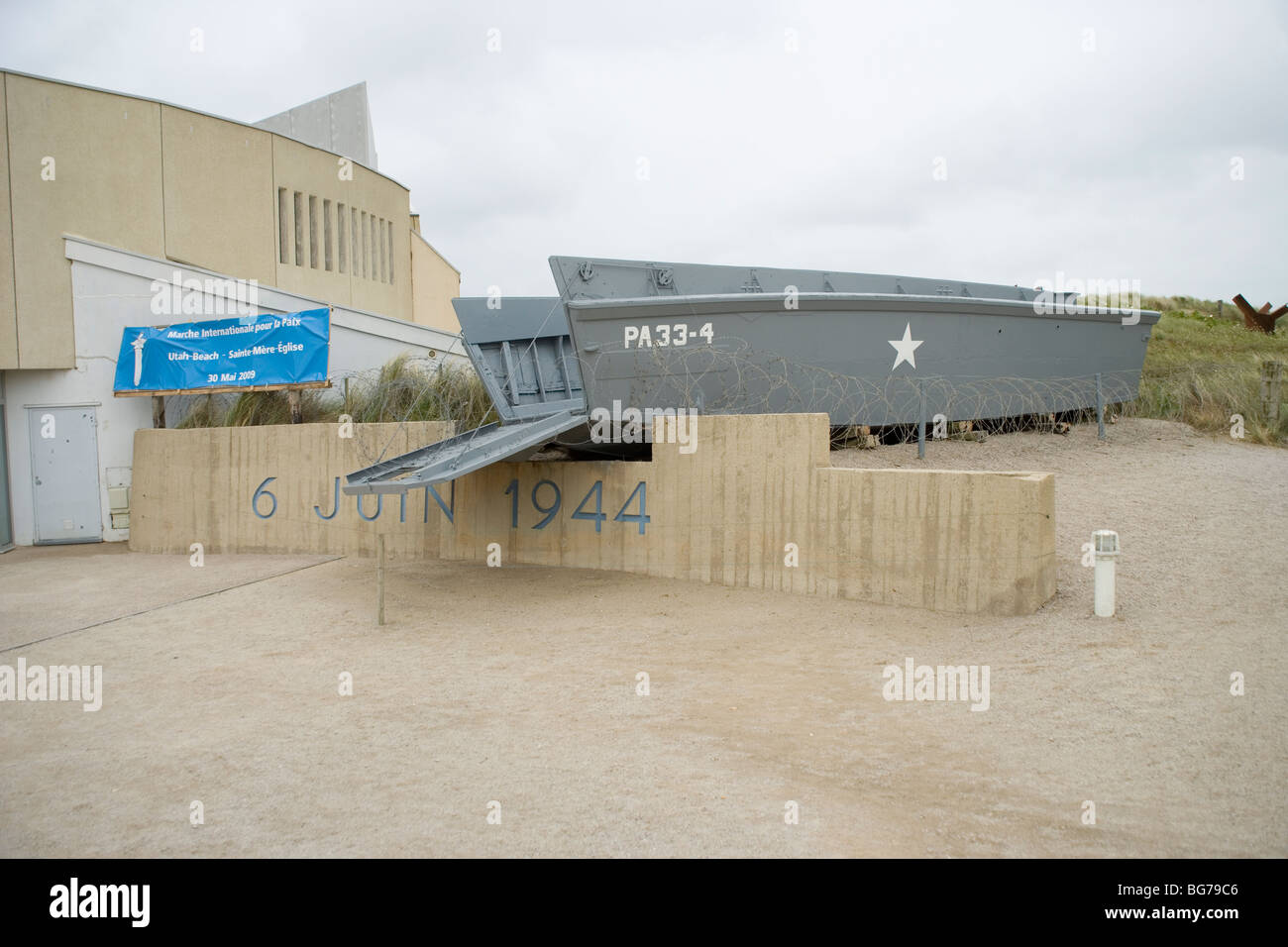 Landing craft in front of The Museum at Utah Beach scene of landings on ...