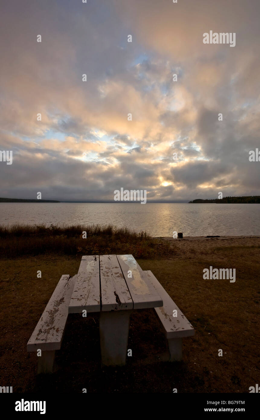 Picnic Table on Northern Lake Saskatchewan Stock Photo - Alamy