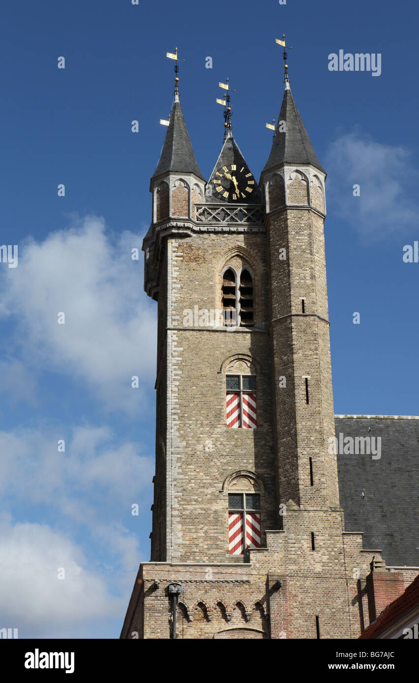 The Belfort tower at the town hall in Sluis, Holland. This is the only ...