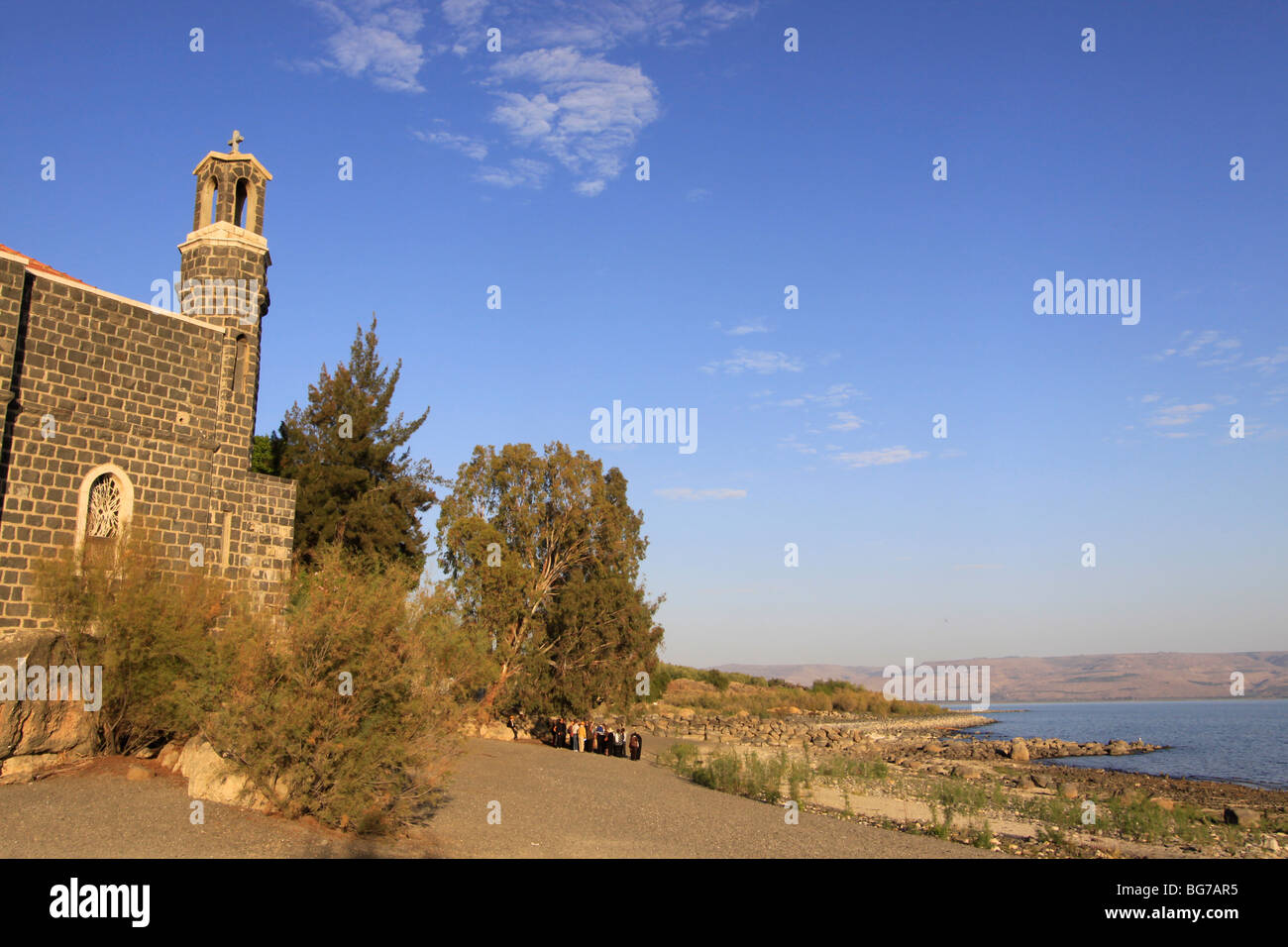Sea of Galilee, the Church of St Peter's Primacy Stock Photo - Alamy