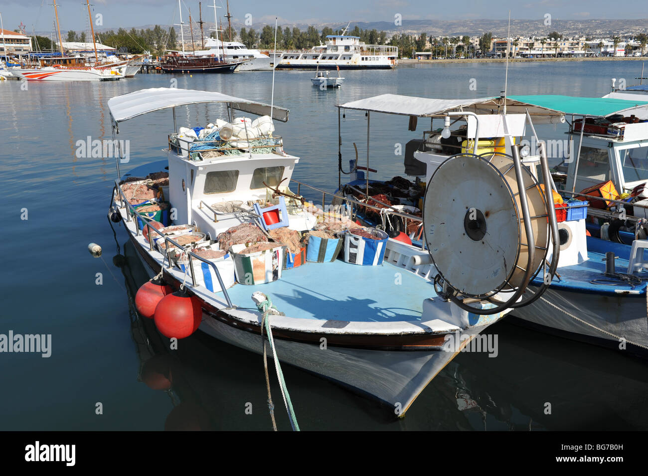 Traditional fishing boats in the harbour at Paphos in Cyprus Stock ...