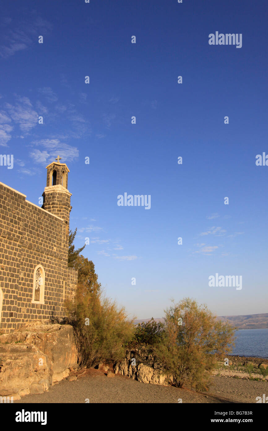 Sea of Galilee, the Church of St Peter's Primacy Stock Photo - Alamy