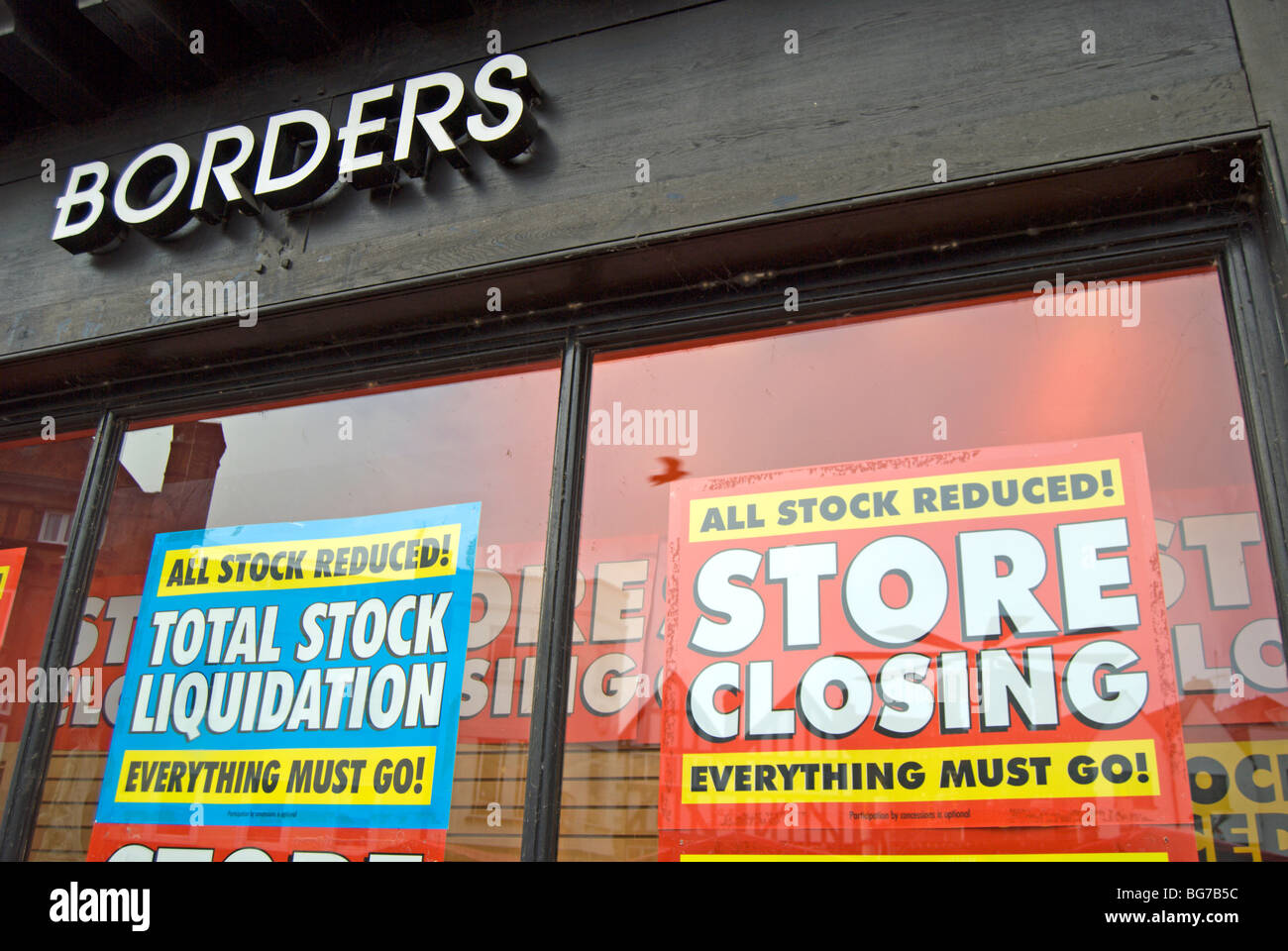 total stock liquidation and store closing signs at a branch of borders ...