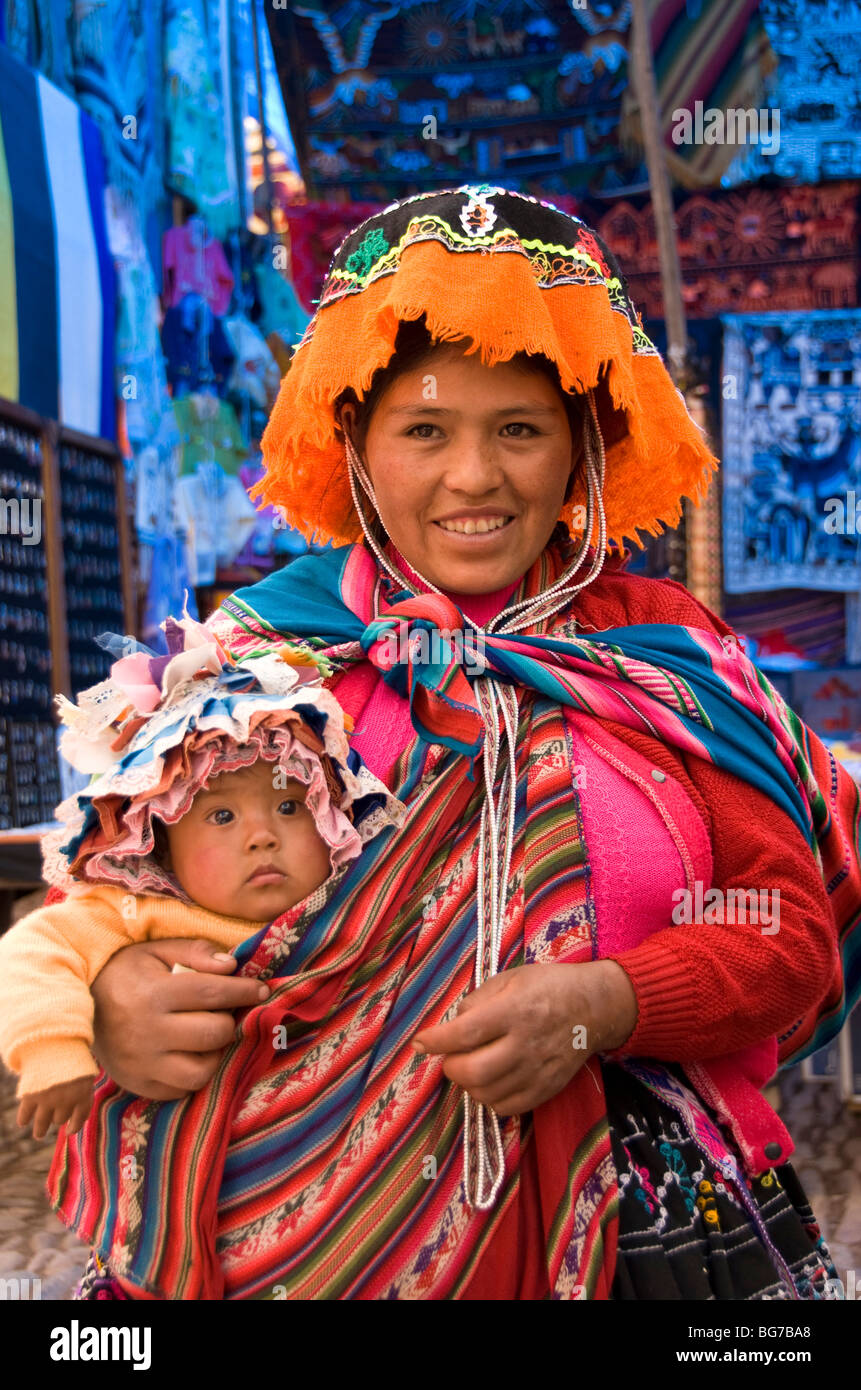 Peru, Sacred Valley, Pisac Village, Inca woman in traditional dress ...