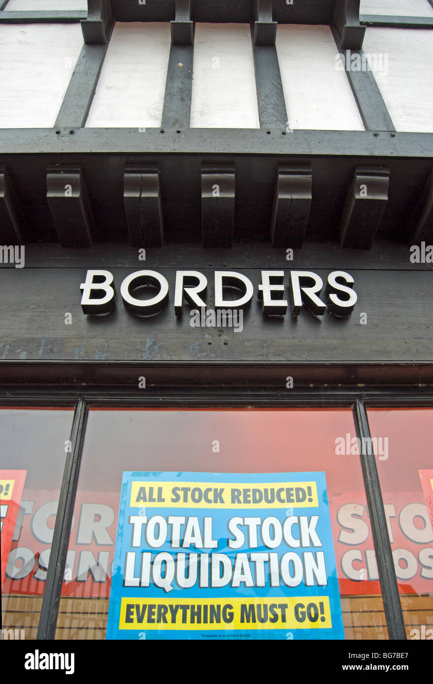 total stock liquidation and store closing signs at a branch of borders ...