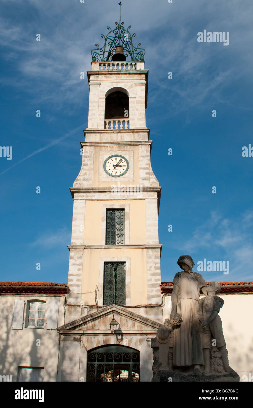 War memorial and clock tower, Ganges, Herault, Southern France Stock ...