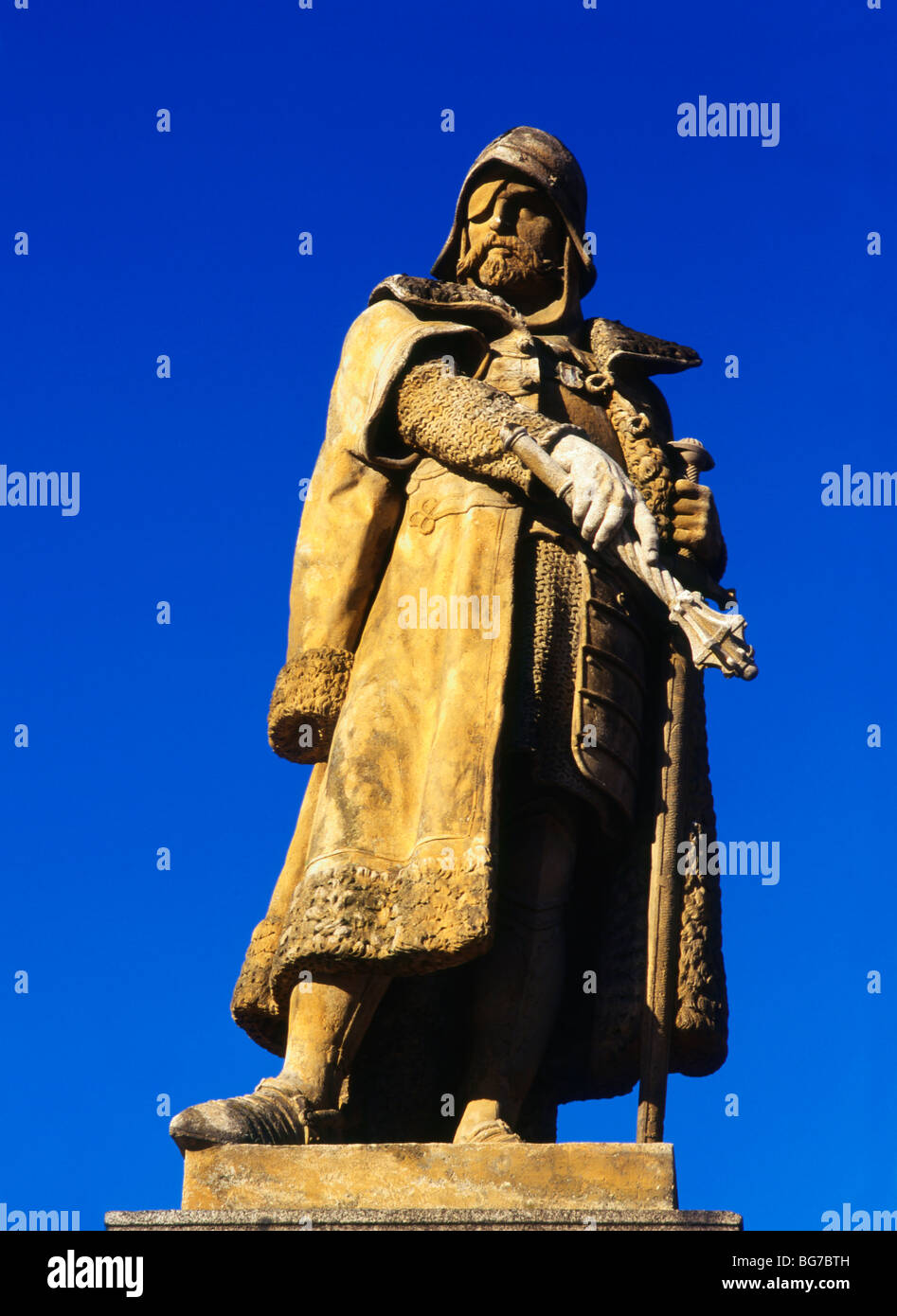 Tabor, South Bohemia, Czech Republic. Statue of Jan Zizka, 15thC leader ...