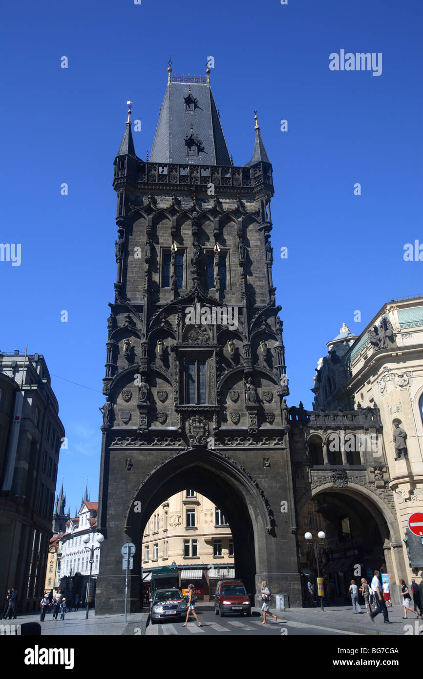 The 65m tall Powder Tower, Prague, Czech Republic Stock Photo - Alamy