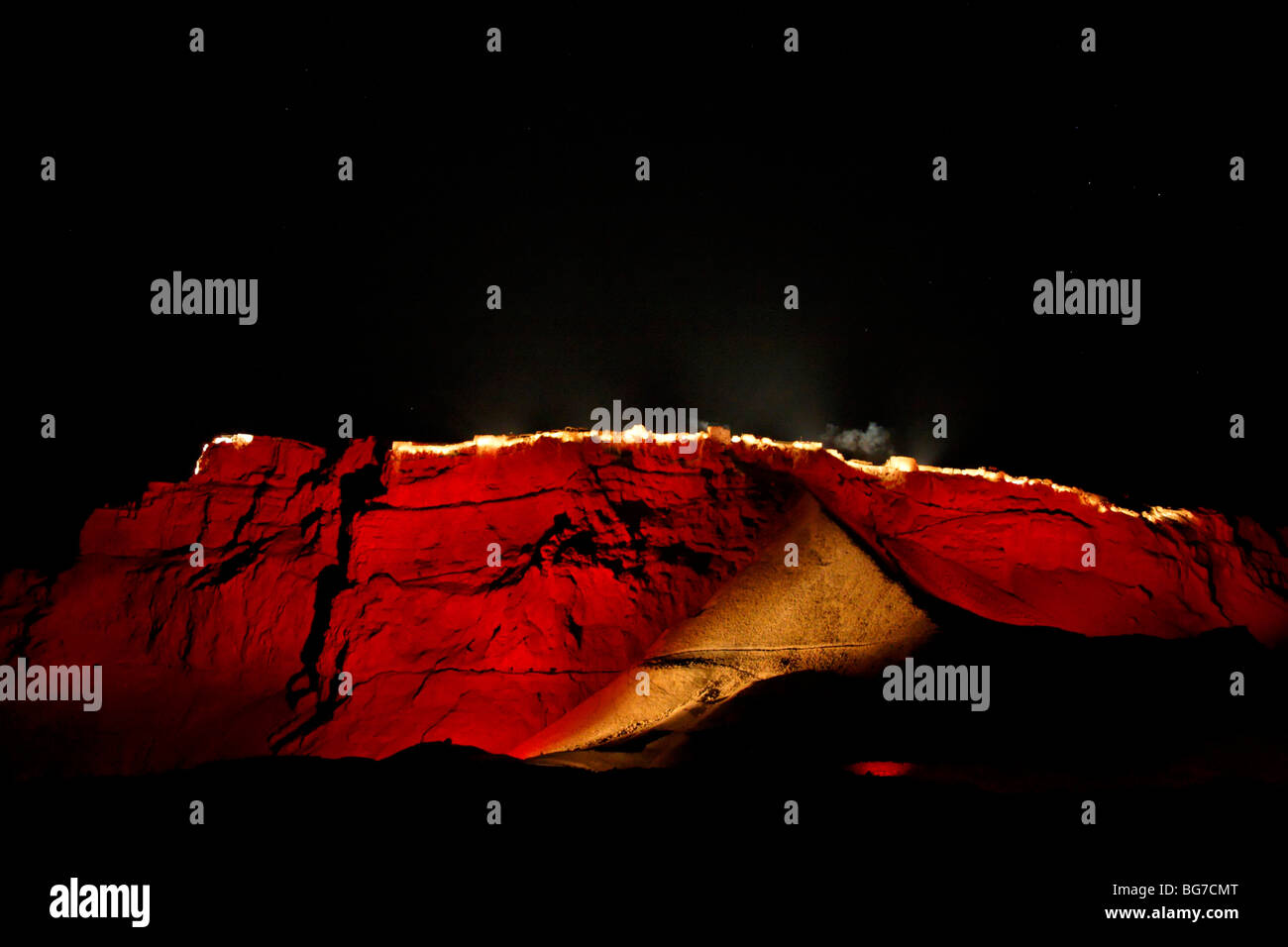 Israel, Judean desert, a light show at the western side of Masada Stock ...