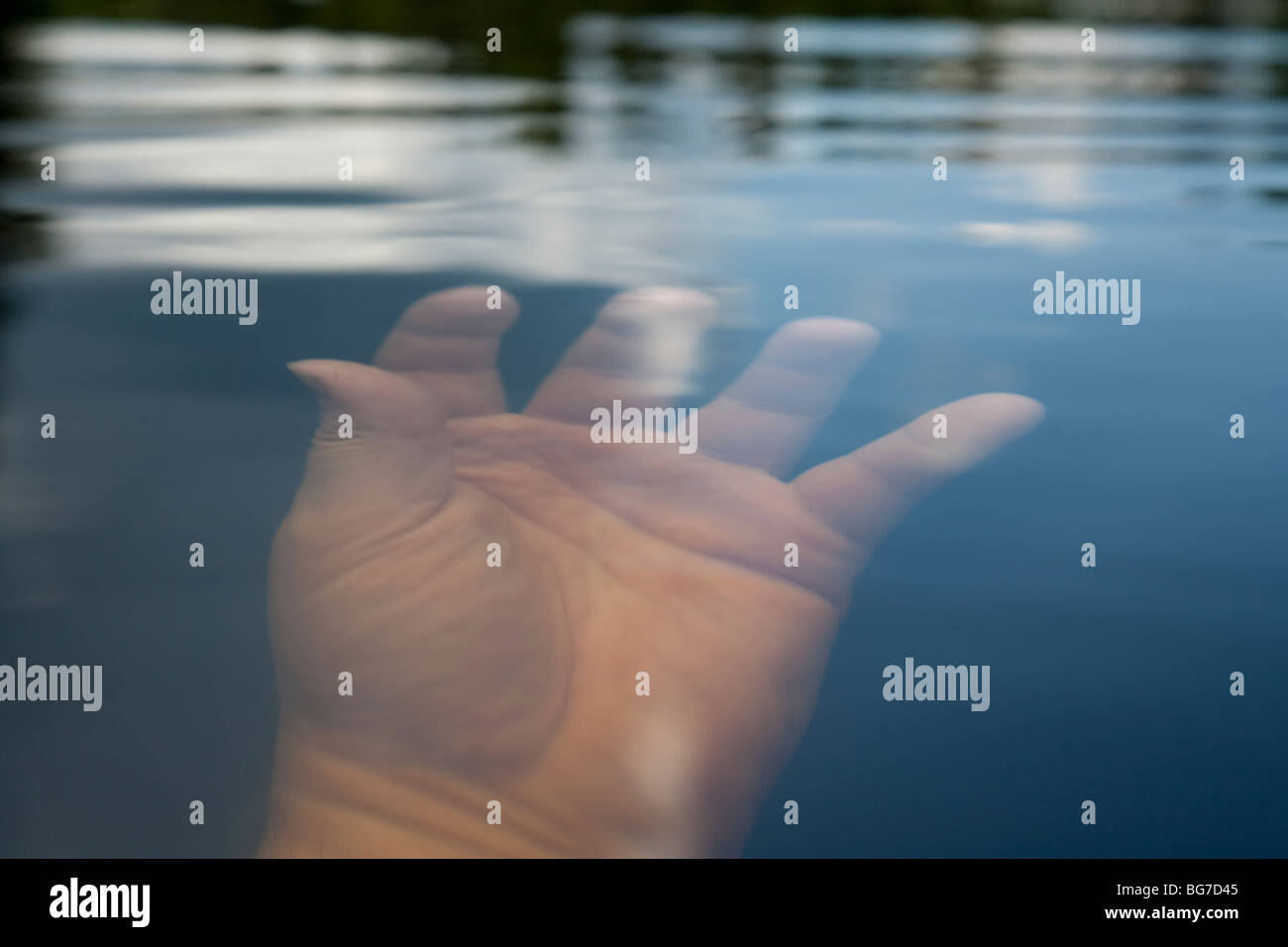 Hand reaching water surface from under water Stock Photo - Alamy