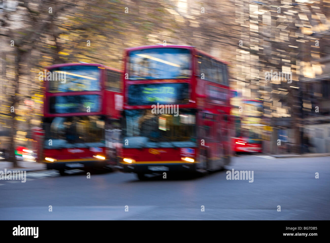Double-decker red buses in Central London, London UK Stock Photo - Alamy