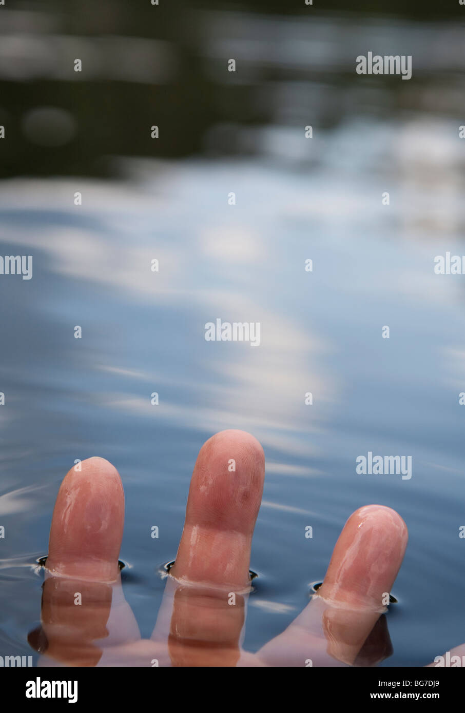 Fingers rising from water Stock Photo - Alamy