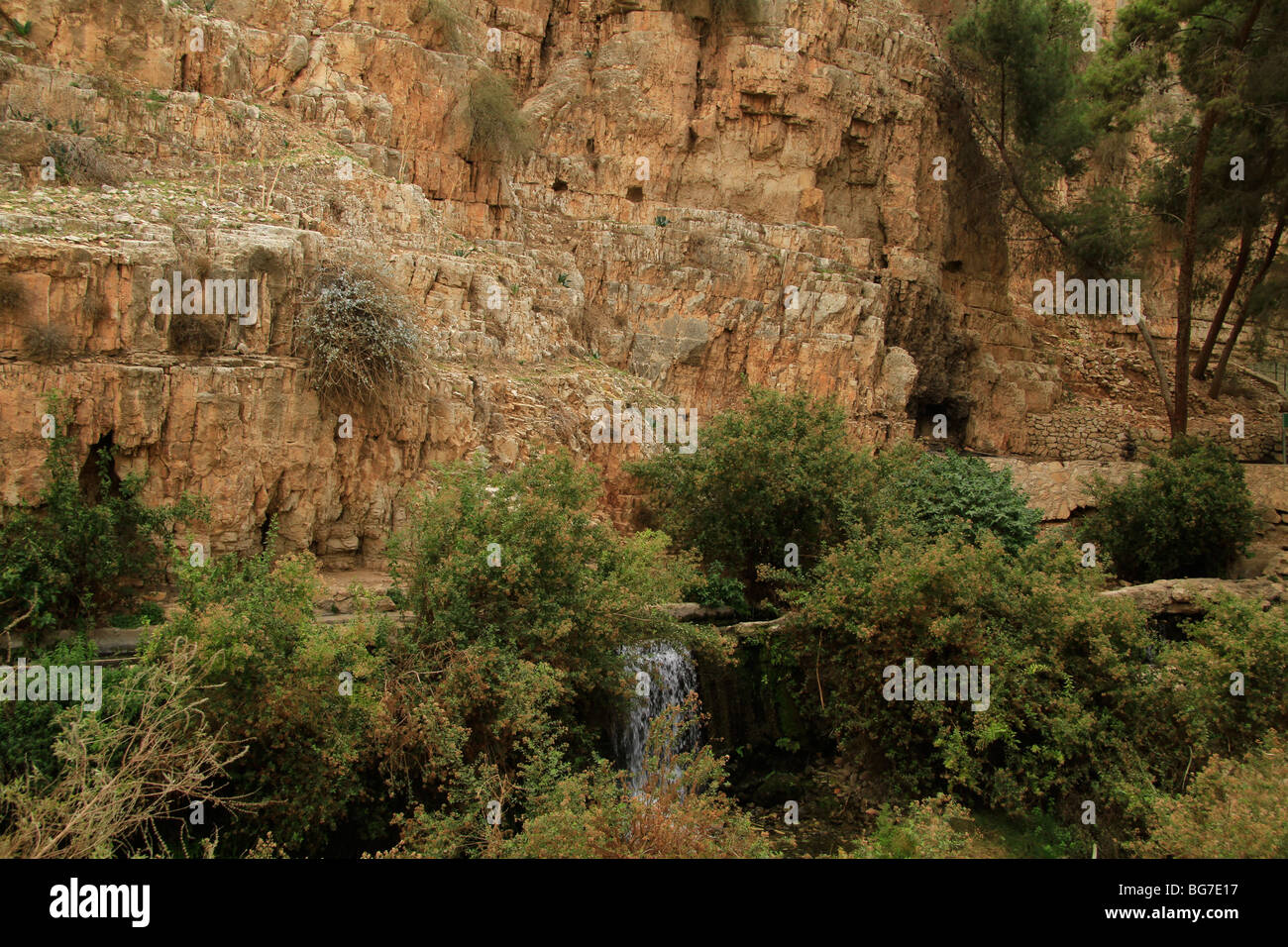 Judean desert, Ein Mabua (Ein Fawar) in Wadi Qelt Stock Photo - Alamy