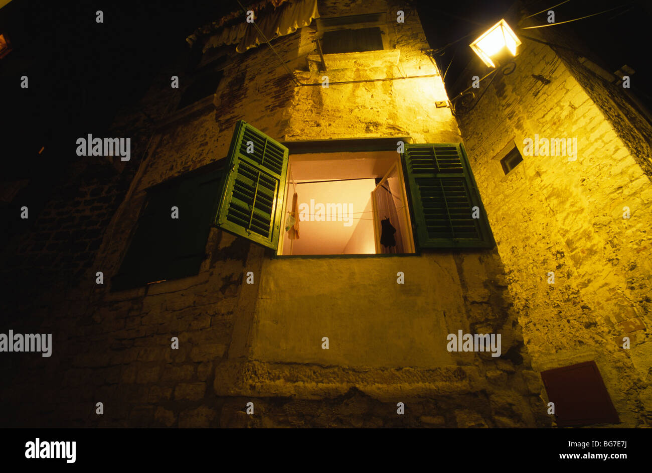Open window night street hi-res stock photography and images - Alamy