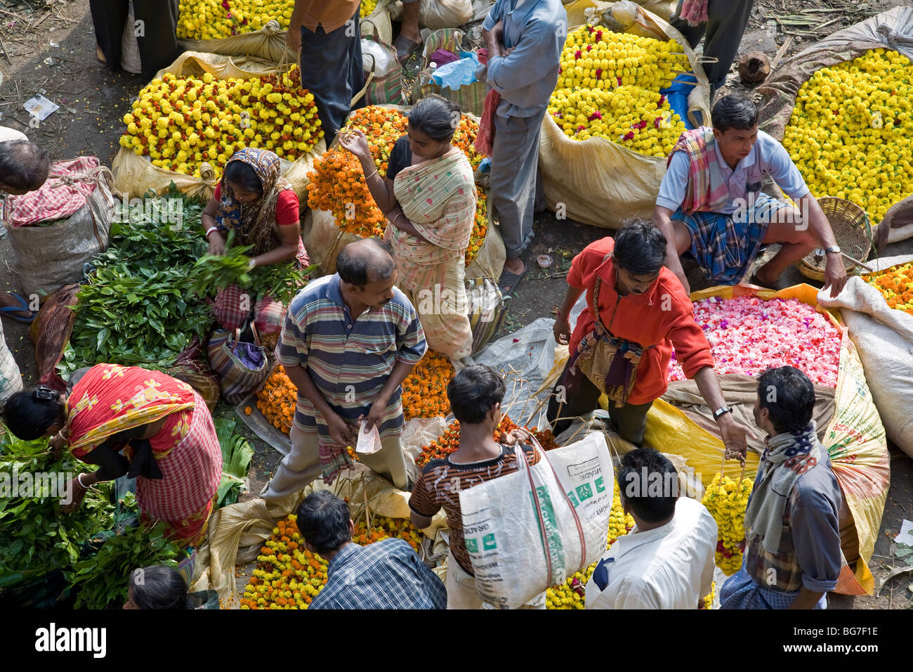 Flower market. Below Howrah Bridge. Calcutta (Kolkata). India Stock ...