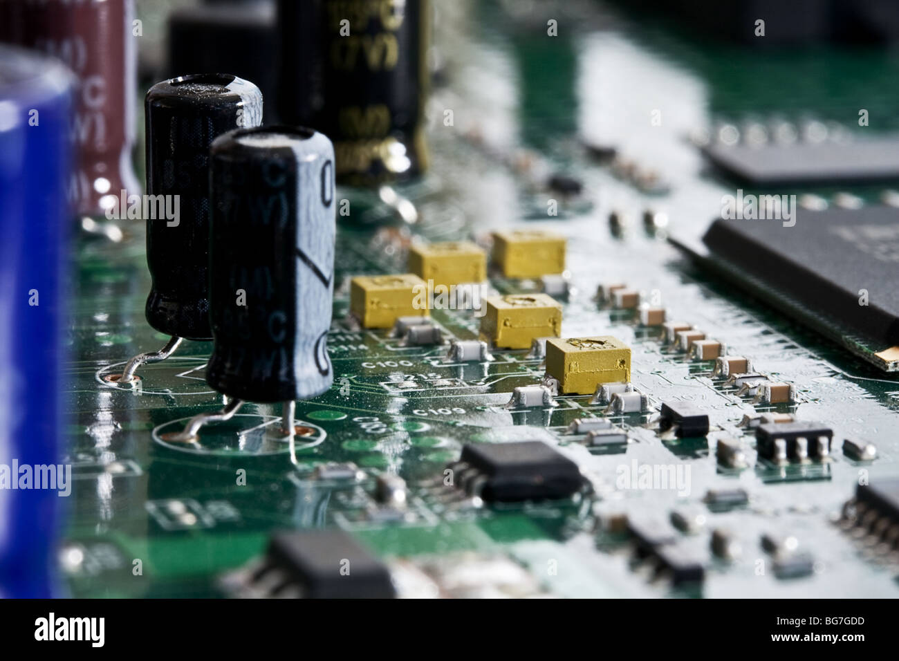 Close up photograph of a circuit board and electrical components Stock ...