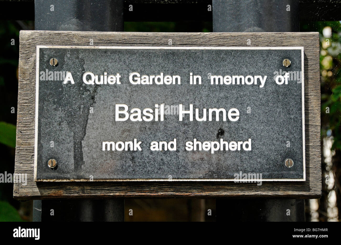 Basil Hume sign in memory of Basil Hume sign London England UK Stock ...
