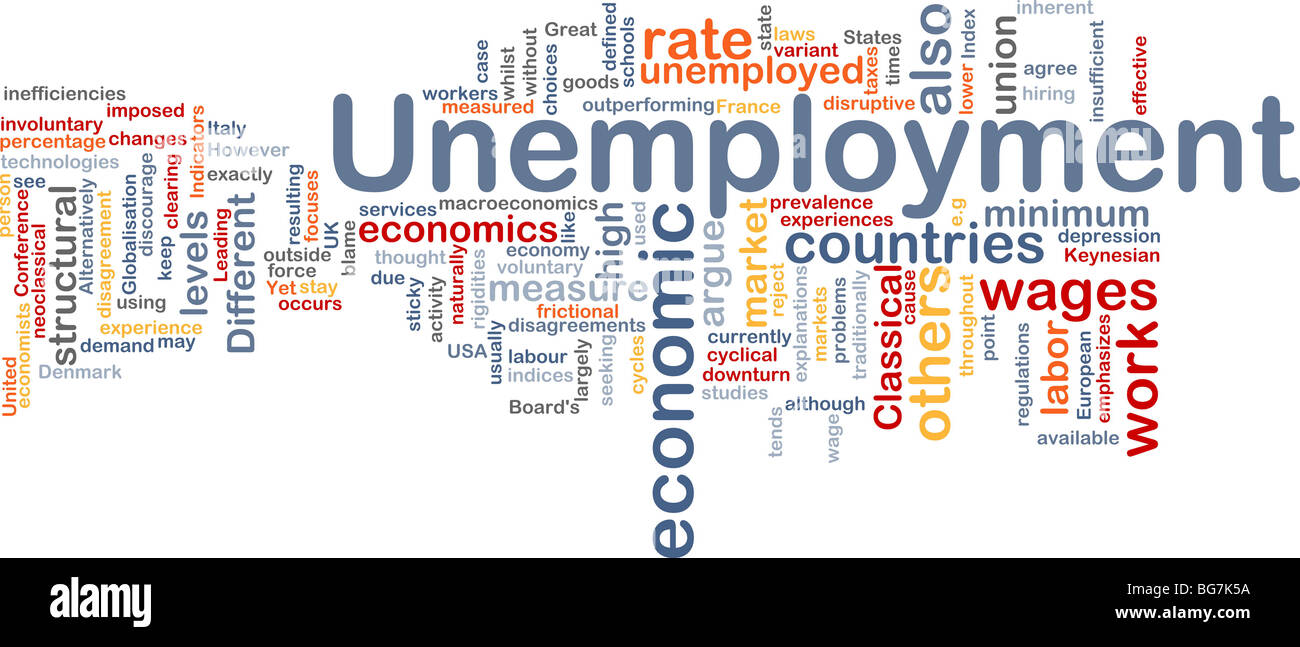 Word cloud concept illustration of unemployment work Stock Photo - Alamy