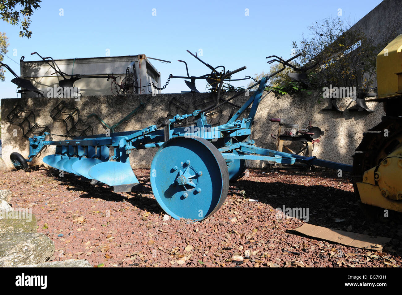 Israel, Lower Galilee, Kibbutz Alonim founded 1938. Display of old ...