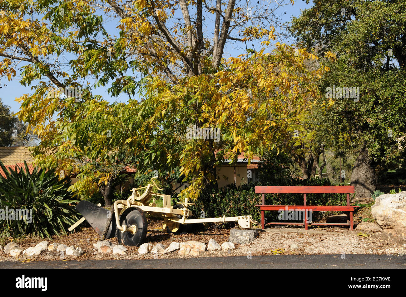 Israel, Lower Galilee, Kibbutz Alonim founded 1938. Display of old ...
