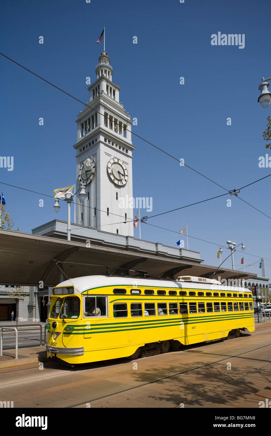 Trolley car, Ferry Building, San Francisco, California, USA Stock Photo ...