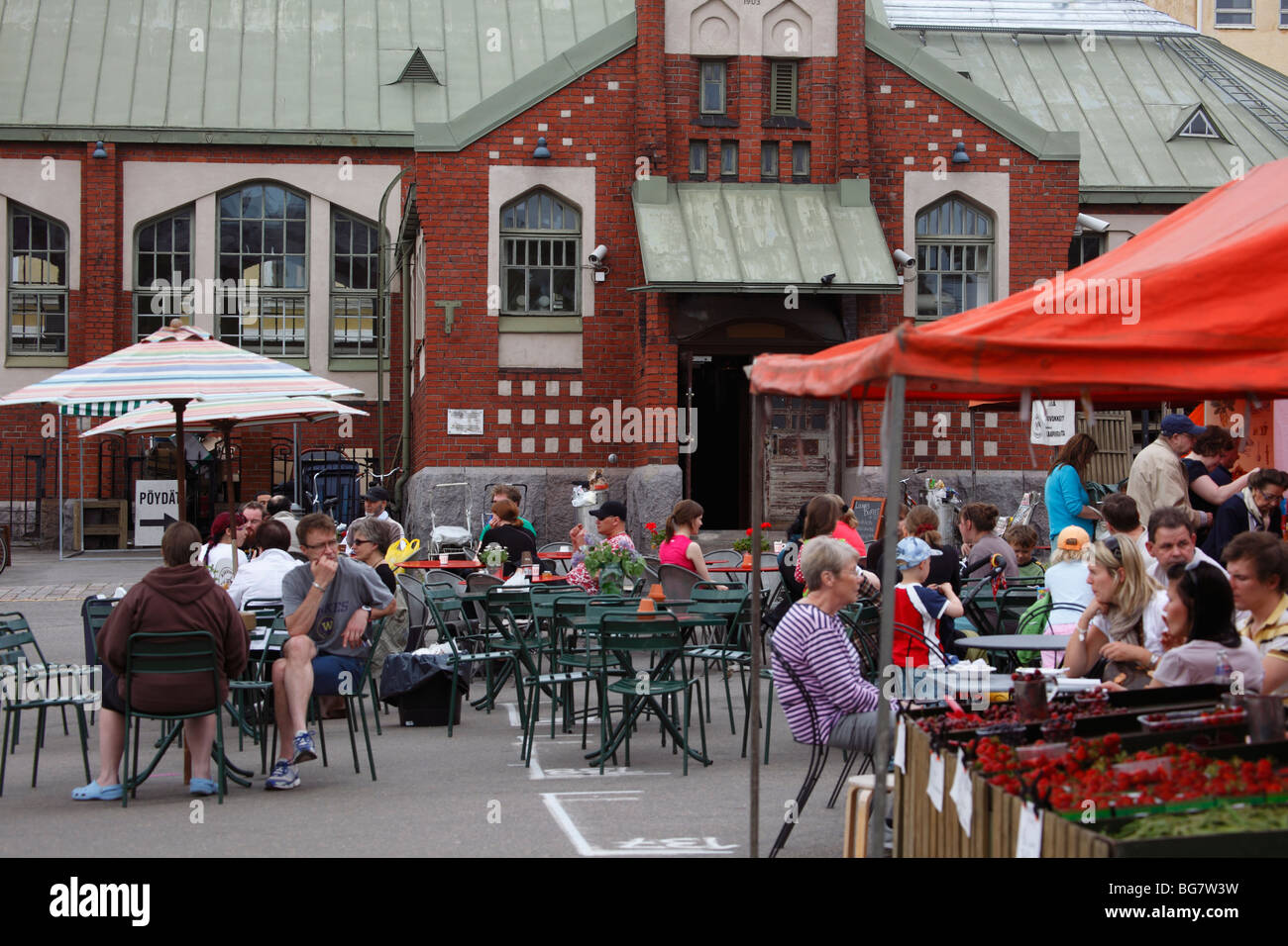 Finland, Helsinki, Helsingfors, Hietalahti Flea Market, Outdoor Cafe ...