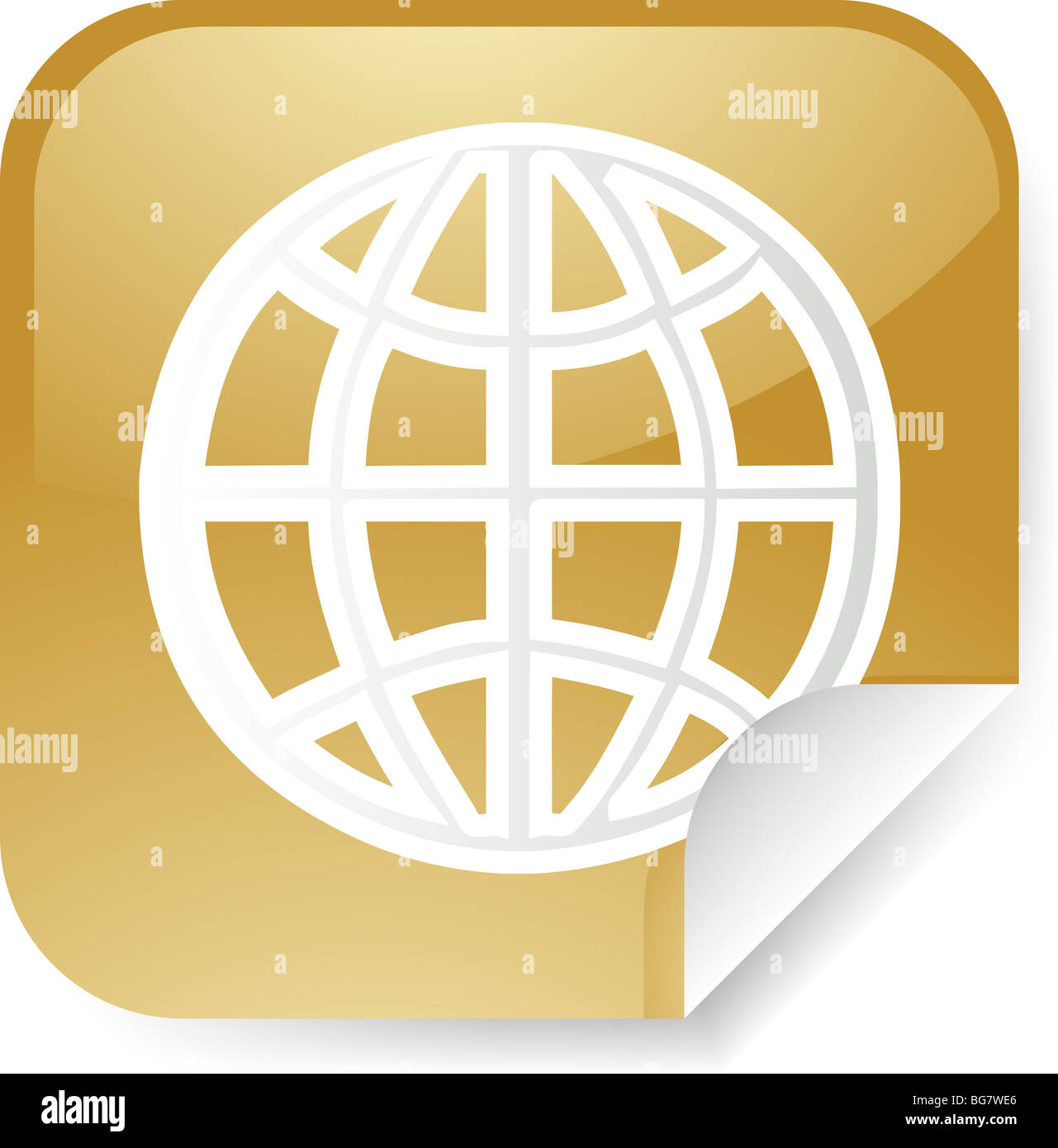 Navigation icon sticker button with world globe Stock Photo - Alamy
