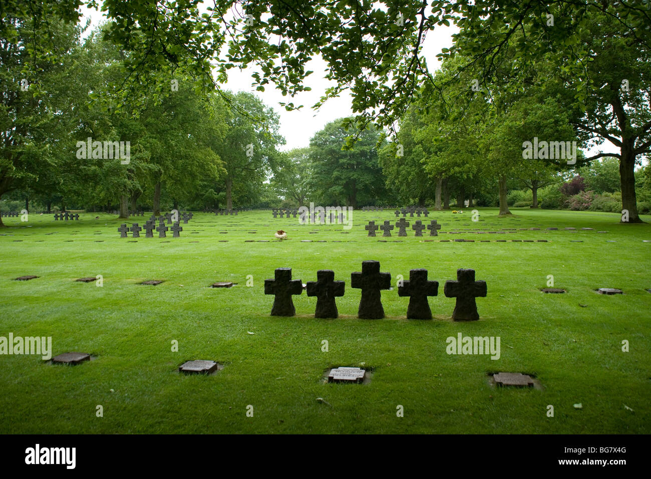 The German cemetery in the distance at La Cambe, Normandy containg ...