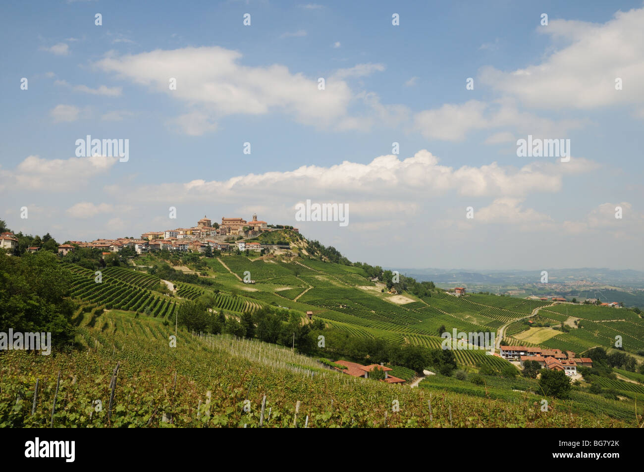 Medieval hill top town La Morra Langhe valley Piedmont Italy Piedmonte ...