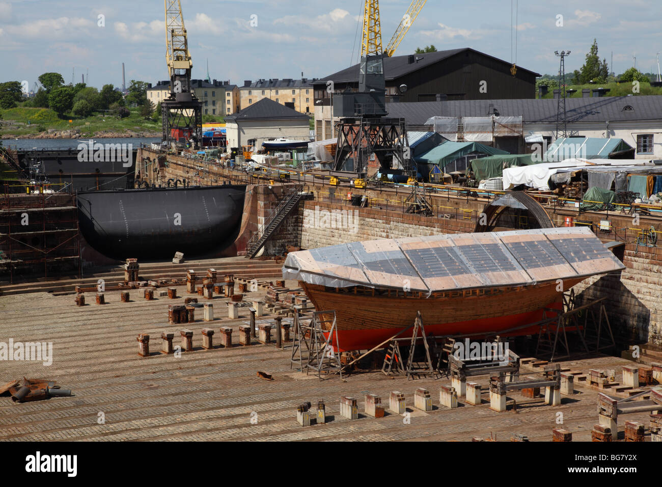 Finland, Helsinki, Helsingfors, Suomenlinna Island, Boat in Dry-dock at ...