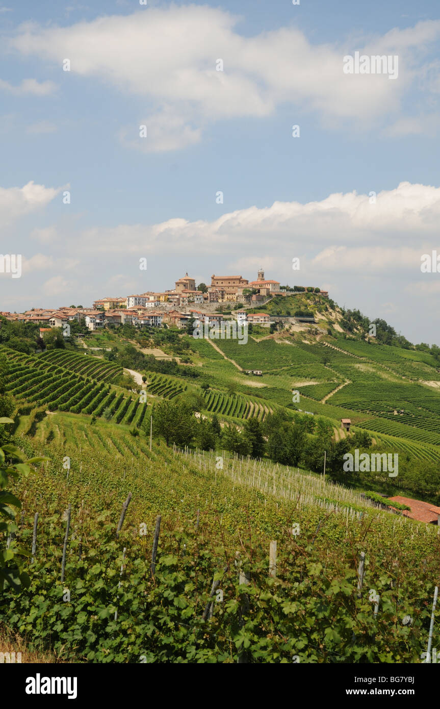 Medieval hill top town La Morra Langhe valley Piedmont Italy Piedmonte ...