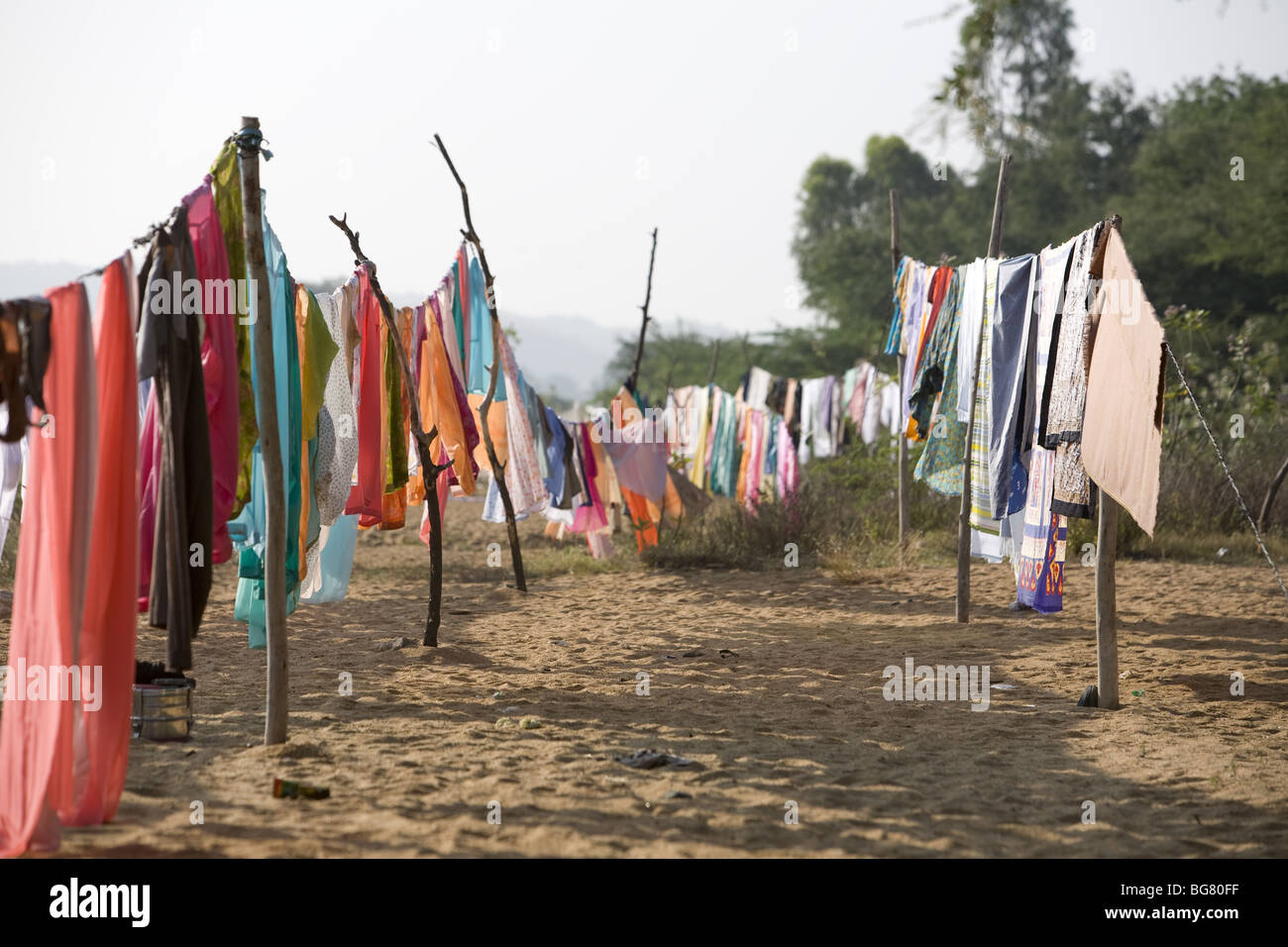 Washing hanging on a washing line in India Stock Photo - Alamy