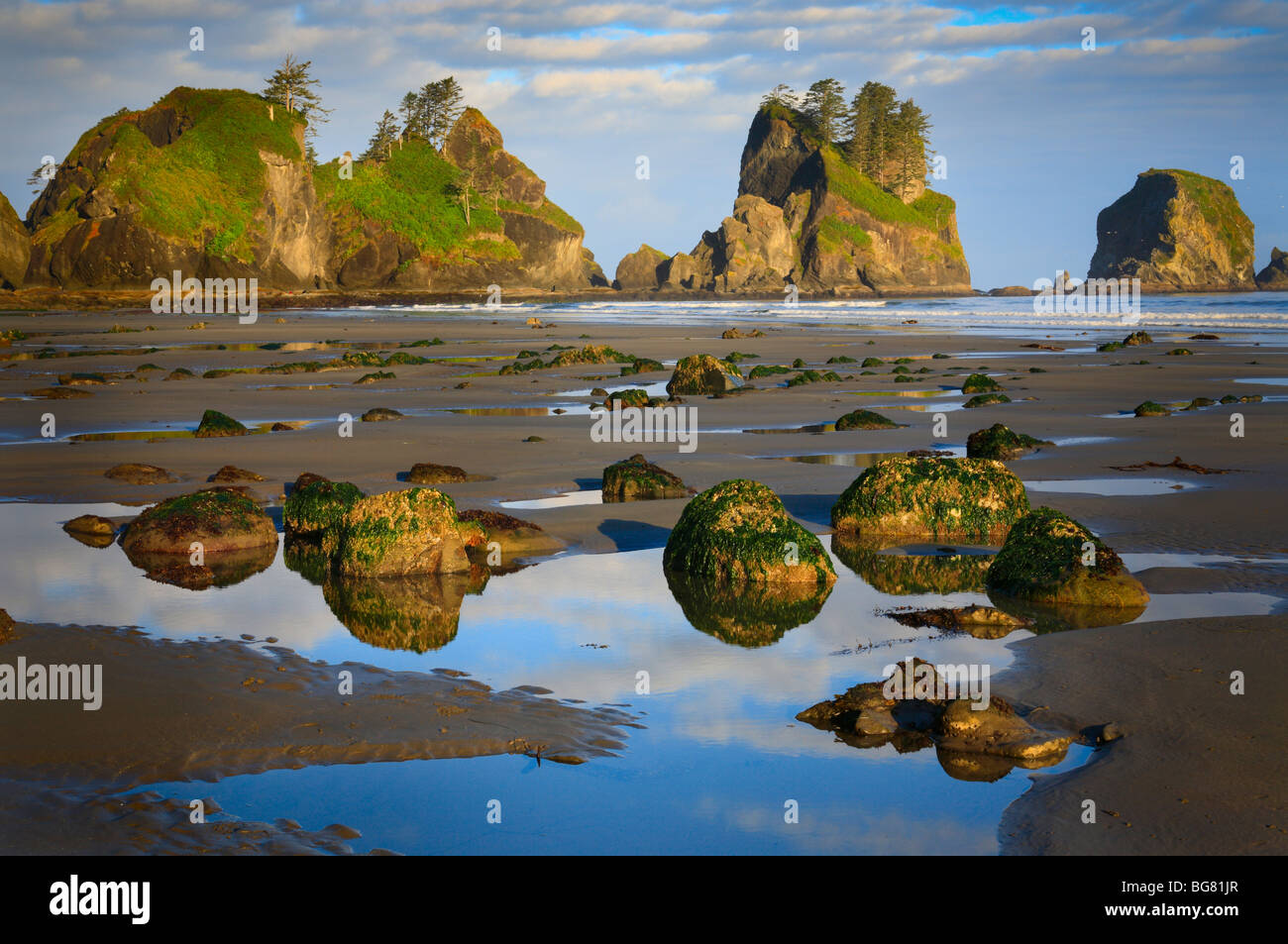 Low tide pools seastacks reflecting hi-res stock photography and images ...