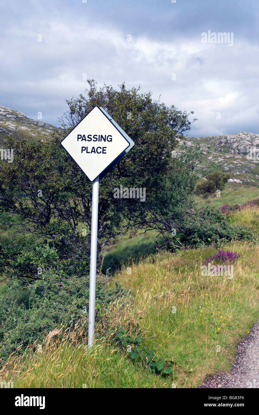 Passing place sign at a Scottish roadside Stock Photo - Alamy