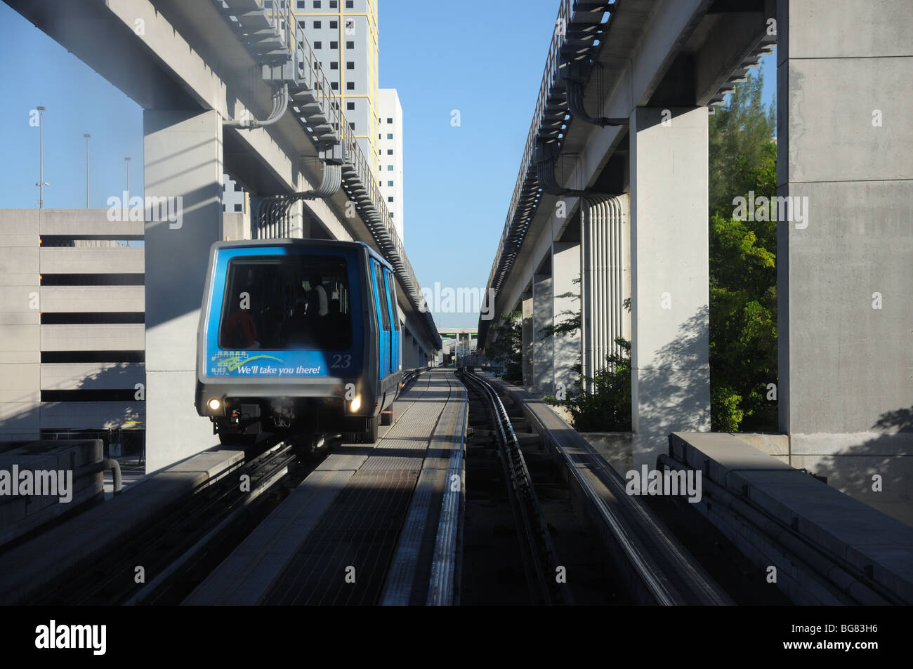 The fully automated Miami downtown train system with the city Stock ...