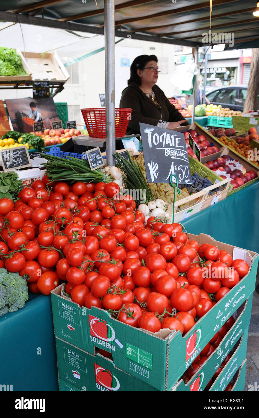 France, Paris, an outdoor, street food market fresh vegetable stall ...