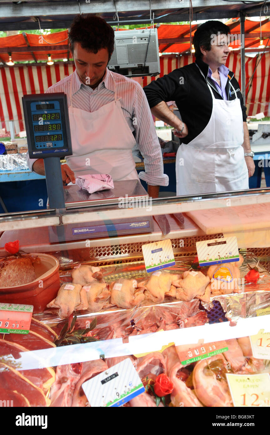 France, Paris, an outdoor, street food market a butcher Stock Photo - Alamy