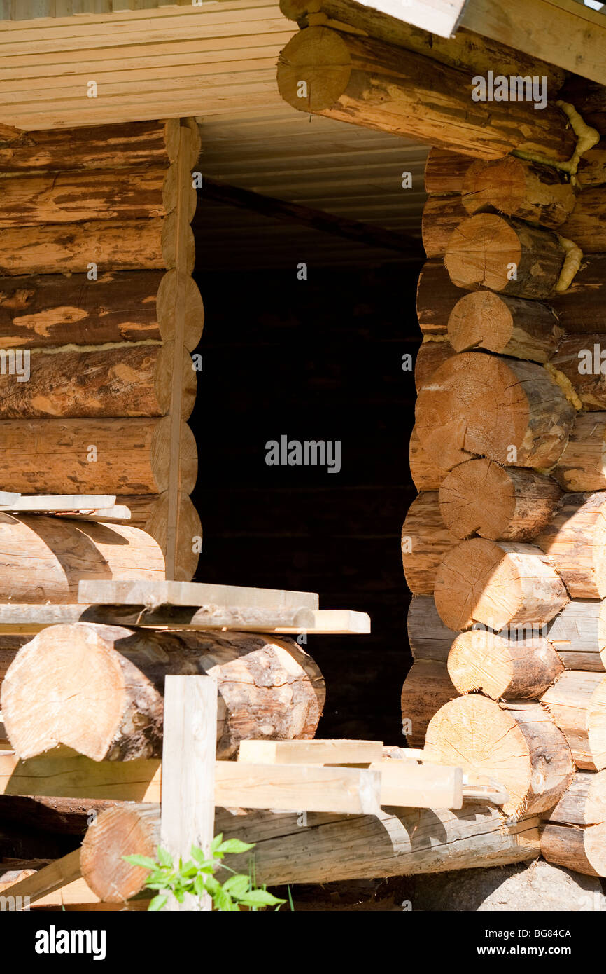Log cabin doorway , Finland Stock Photo - Alamy